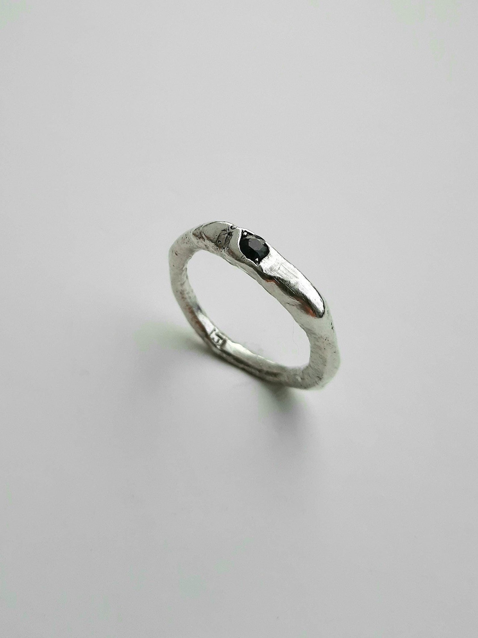 Melted Silver Ring With Natural Gemstone, Organic Shape Sterling Silver ...