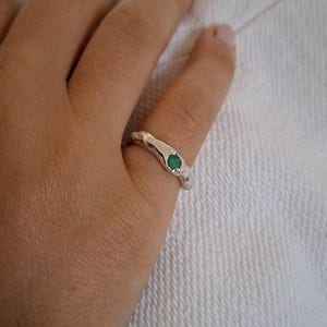 Melted Silver Ring With Natural Gemstone, Organic Shape Sterling Silver ...