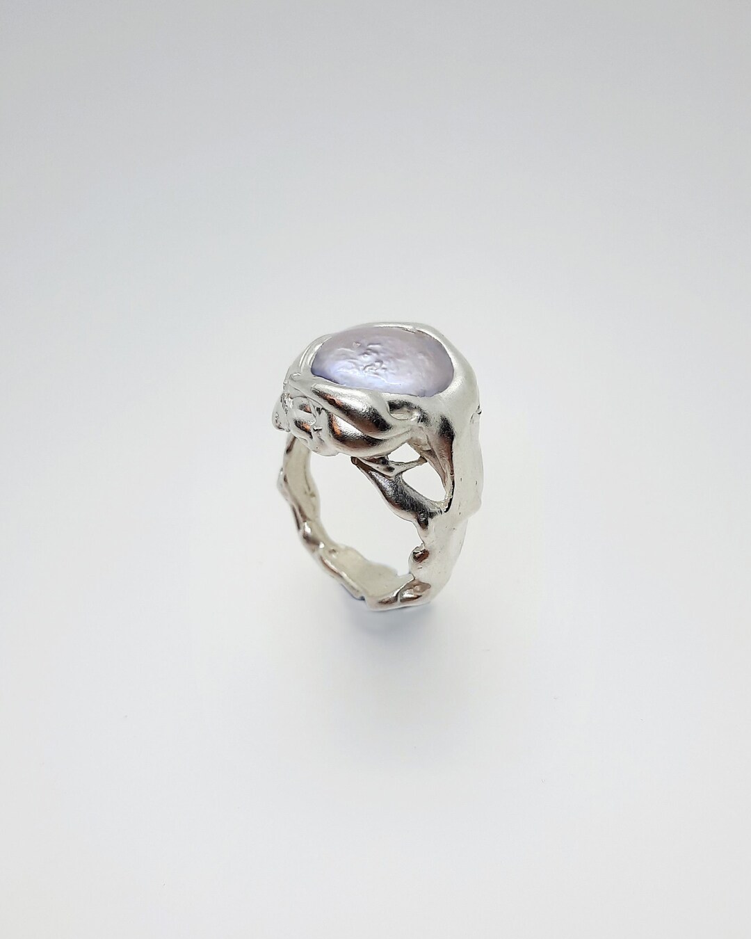 Melting Silver Ring With Pearl, Brutalist Melted Sterling Silver Ring ...