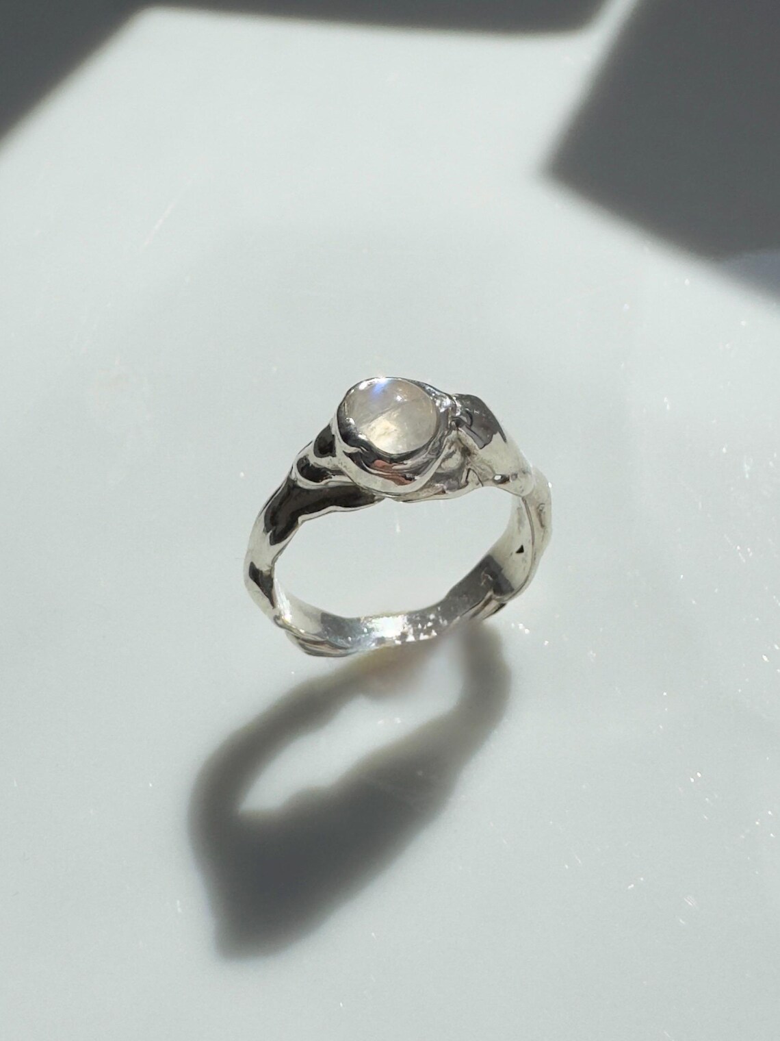Dripping Silver Ring With Moonstone, Melted Sterling Silver Jewelry ...