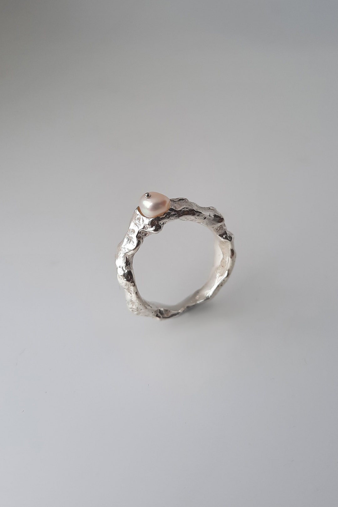 Tiny Pearl Melted Ring, Molten Sterling Silver Jewellery, Melting Metal ...