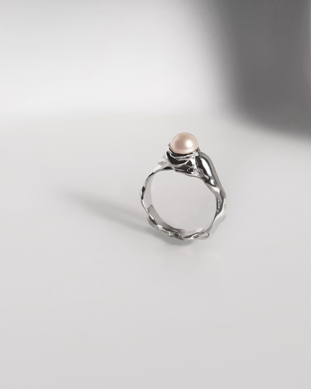 Pearl Melting Silver Ring, Melted Sterling Silver Jewelry, Liquid Metal ...