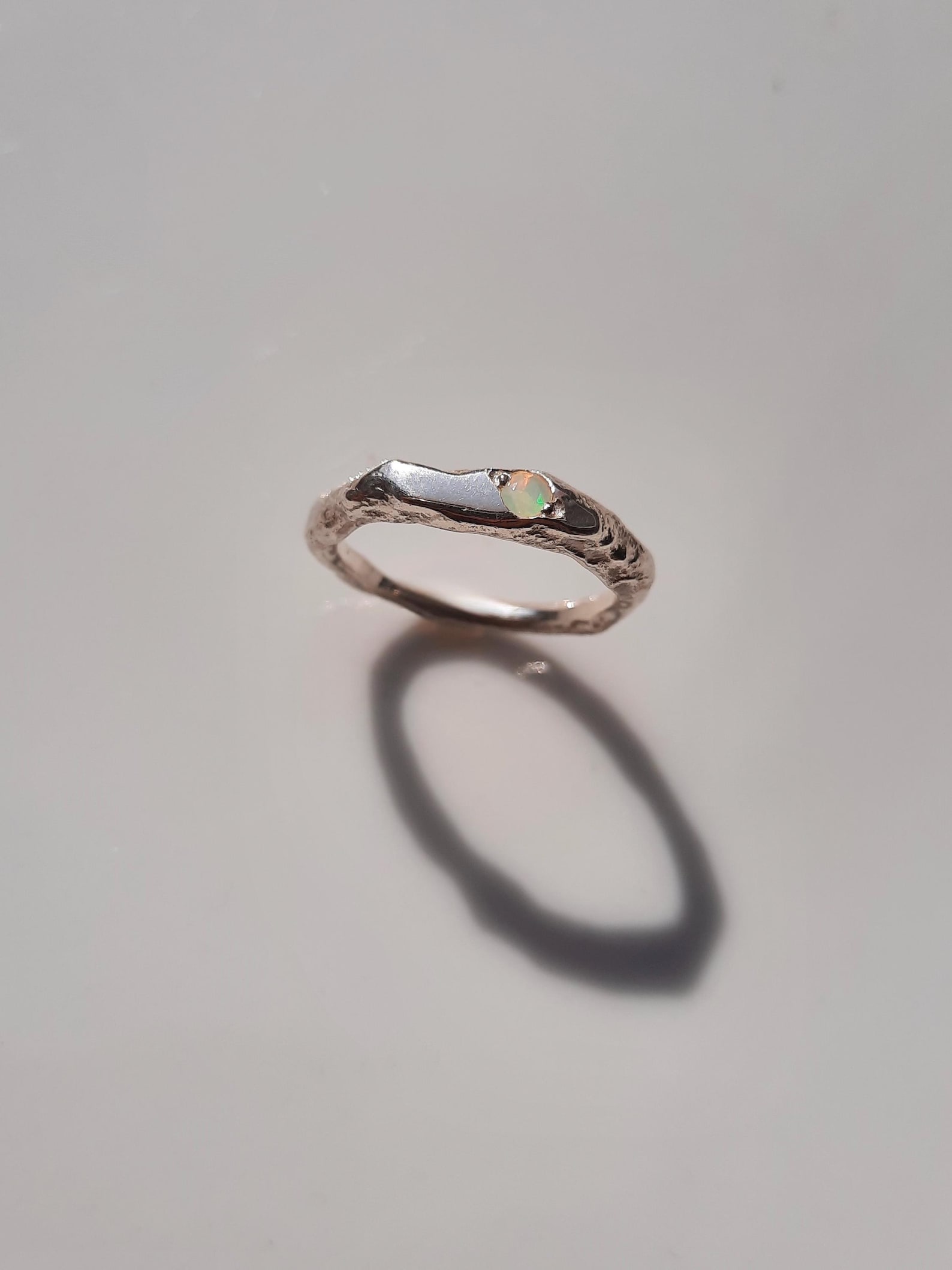 Melted Silver Ring With Natural Gemstone, Organic Shape Sterling Silver ...