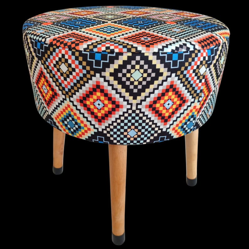 Mosaic Pattern - Wooden Legged – Handmade Ottoman With Embroidered ...