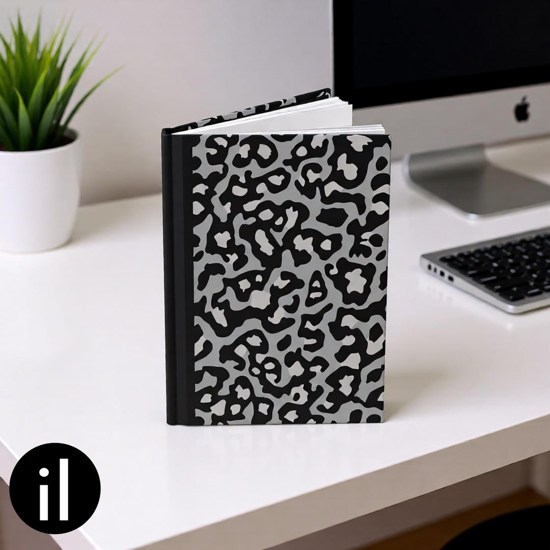 Cheetah Print Hardcover Journal, Grey and Black, Lined Pages - Etsy