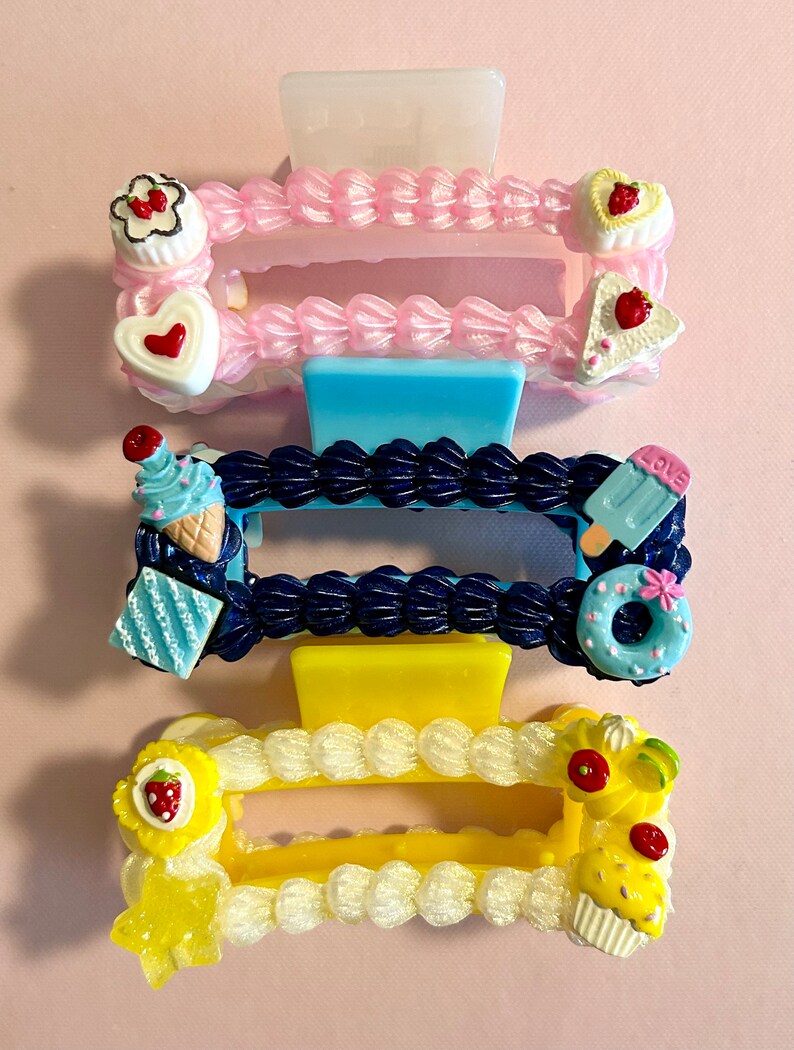 Custom Handmade Decoden Cute Kawaii Hair Claws Hair Clip Yellow Blue ...