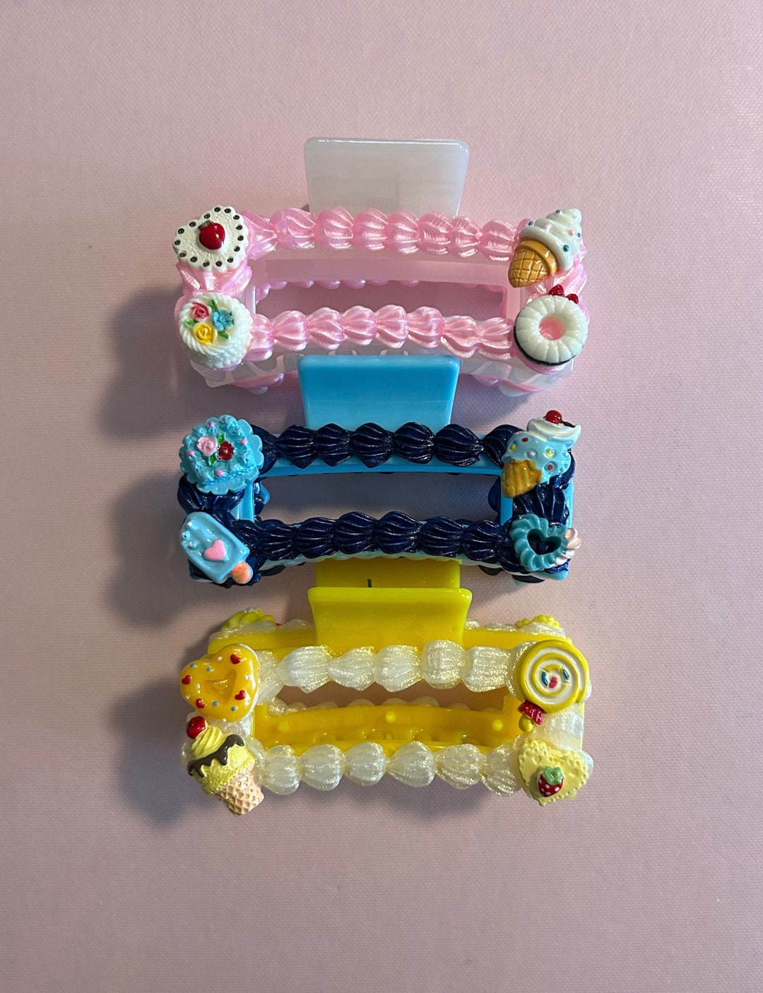 Custom Handmade Decoden Cute Kawaii Hair Claws Hair Clip Yellow Blue ...