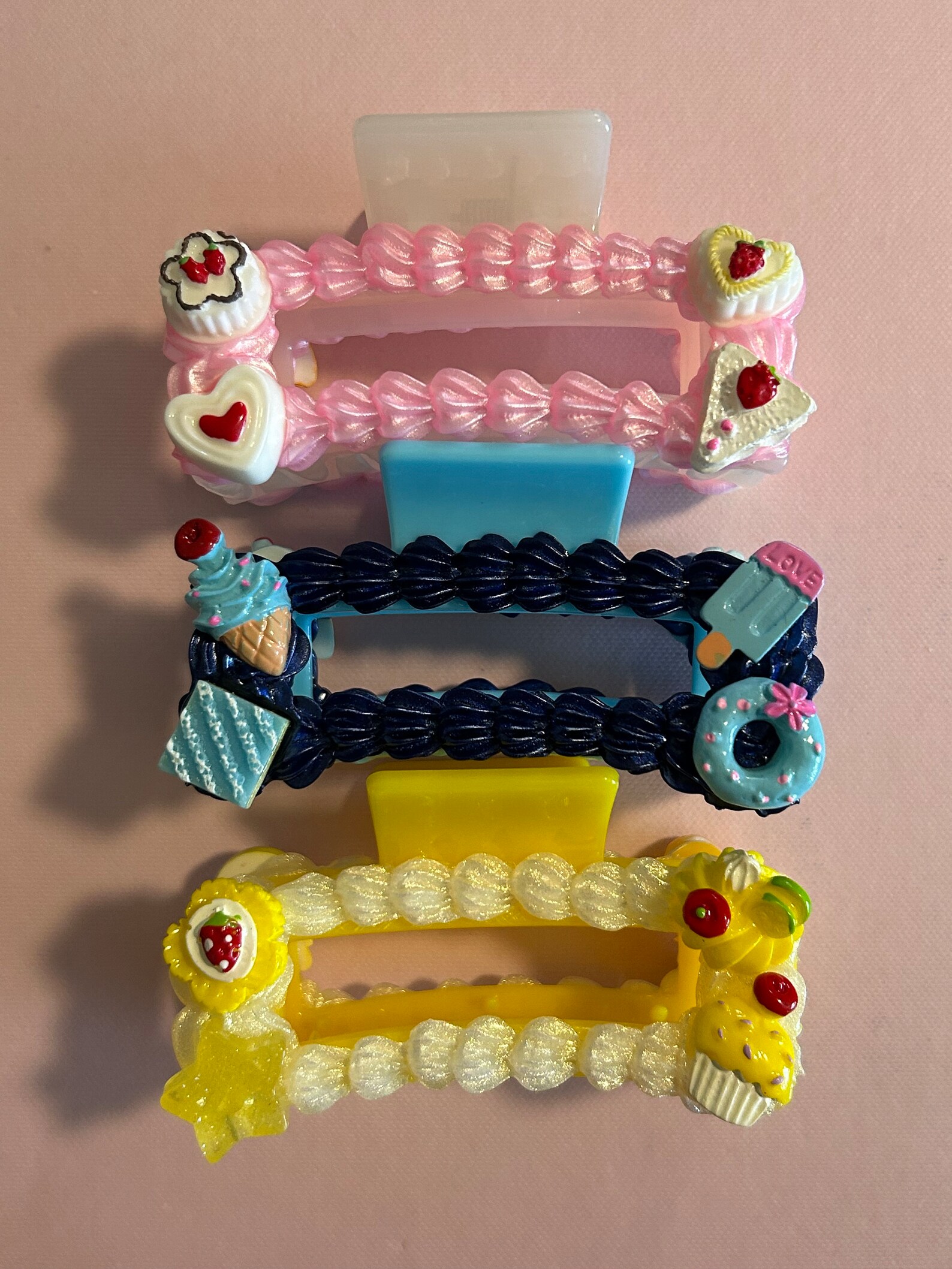 Custom Handmade Decoden Cute Kawaii Hair Claws Hair Clip Yellow Blue ...