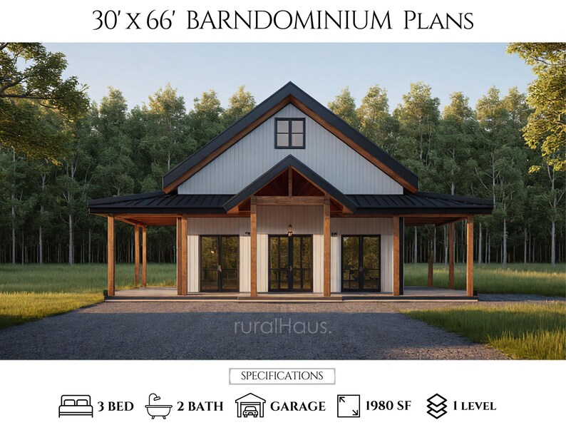 30x66 Barndominium Plans | Country House Plans | Modern Farmhouse 3 Bed ...