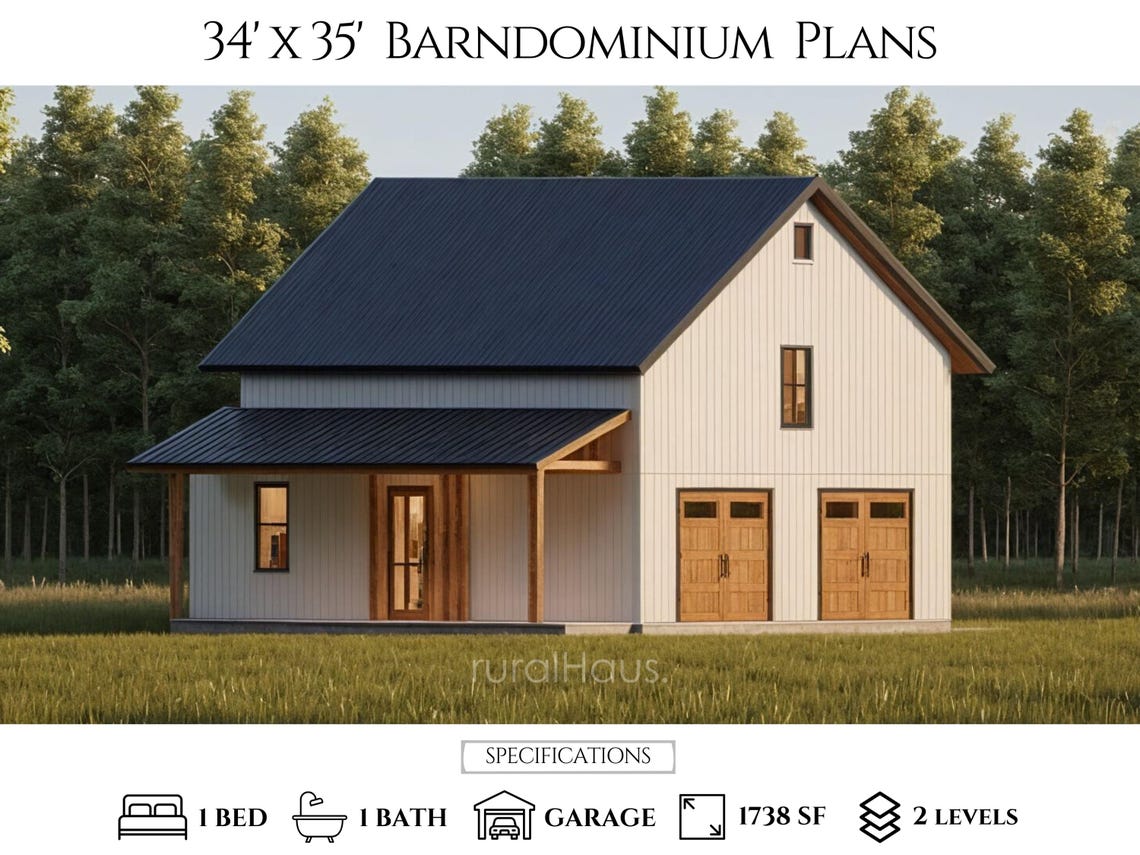 34x35 Barndominium Plans | | Modern Farmhouse Plans | One Bedroom ...