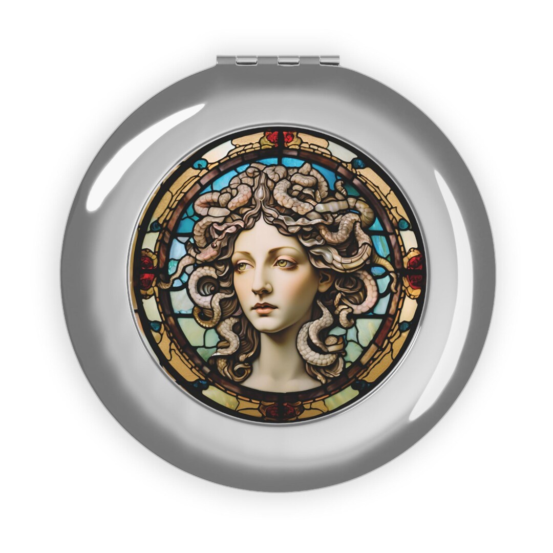 Medusa Stained Glass Compact Mirror, Antique Style Medusa Pocket Mirror ...