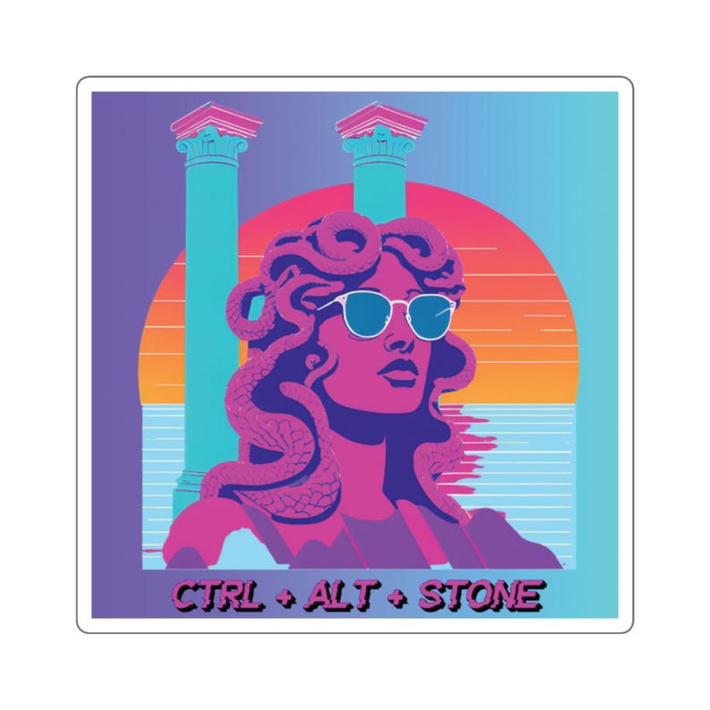 Retro 80s Medusa Vaporwave Square Stickers, Stylish Laptop Decals ...