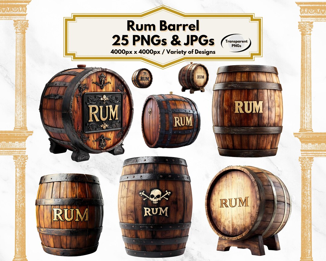Rum Barrel Clipart, Vintage Rum Barrel Illustration, Barrel PNG, Rustic ...
