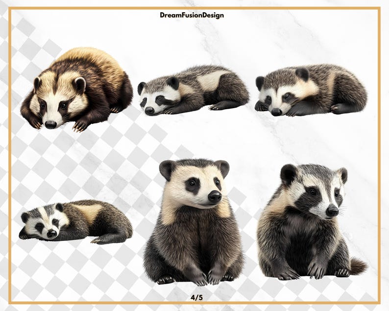 European Badger Clipart: Wildlife Illustration, Forest Animal Art ...