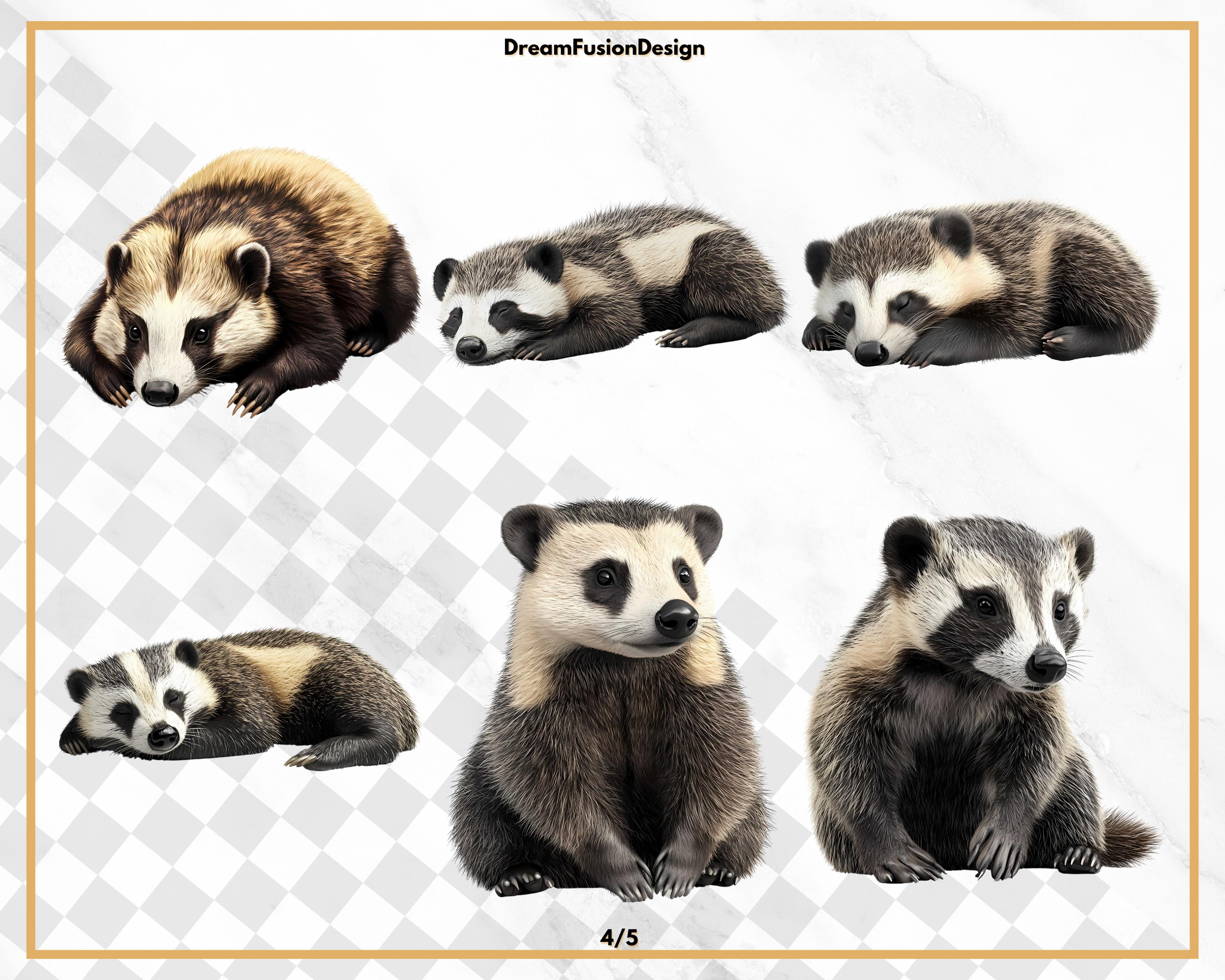 European Badger Clipart: Wildlife Illustration, Forest Animal Art ...