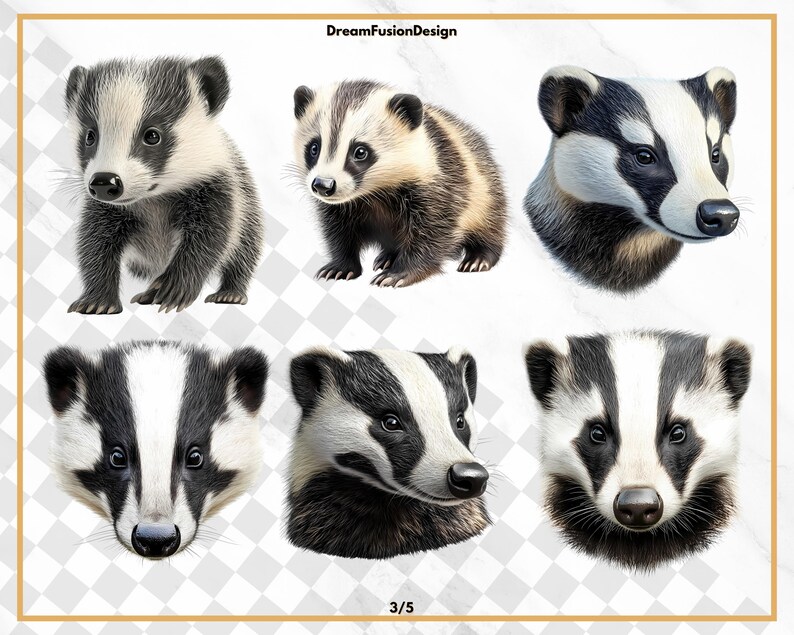 European Badger Clipart: Wildlife Illustration, Forest Animal Art ...