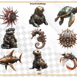 Steampunk Water Animals Clipart, Nautical Steampunk Illustrations, Fish ...
