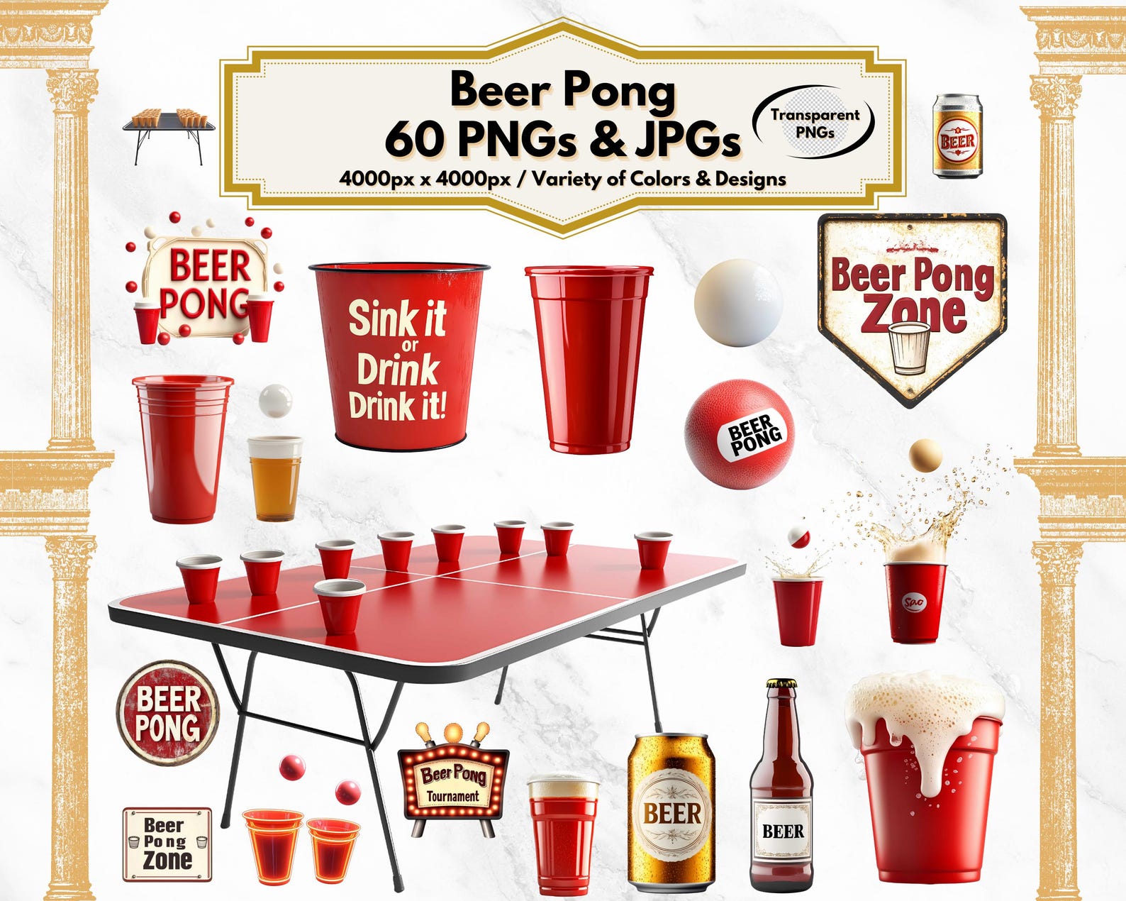Beer Pong Clipart, Beer Pong PNG, Party Game Clipart, College Party ...