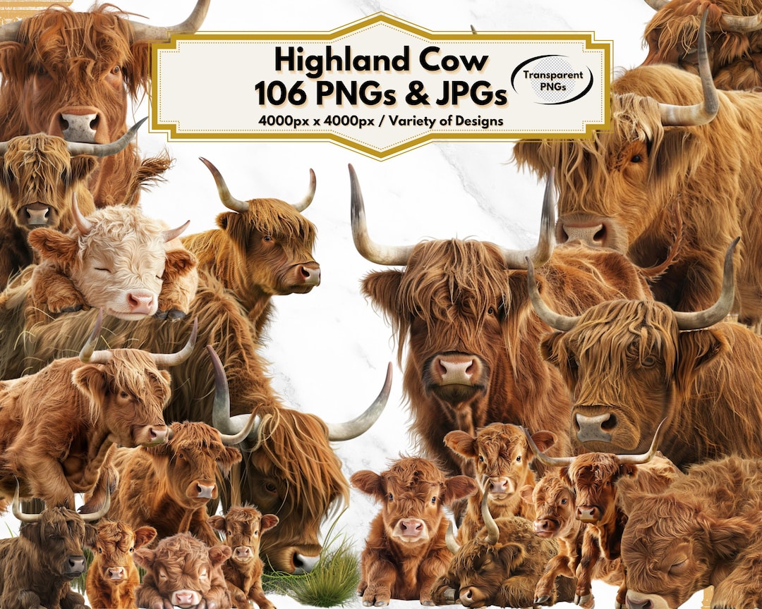 Highland Cow Clipart, Highland Cow Png, Highland Cow JPG, Farm Animal ...