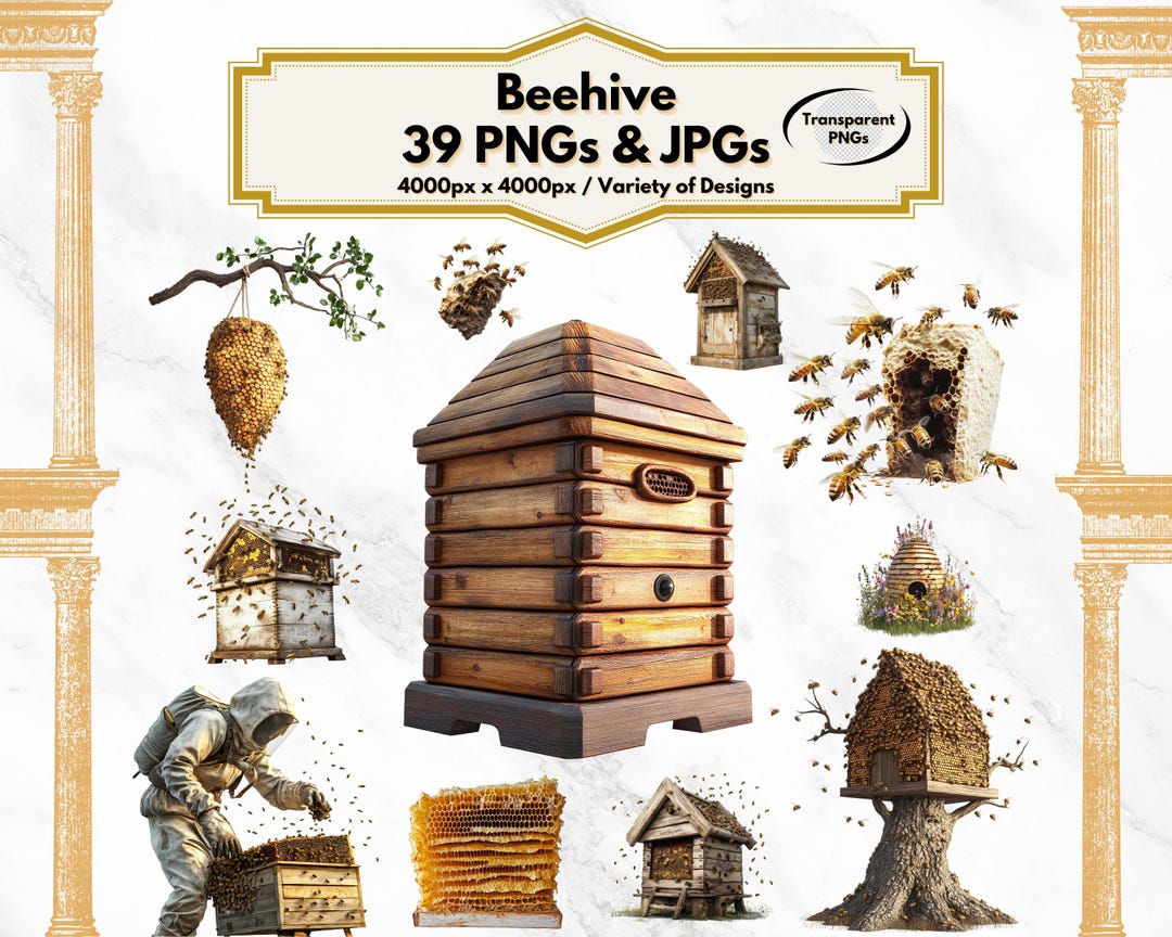Beehive Clipart Set: Honeycomb, Beekeeping, Nature Designs (PNG, JPG) - Etsy