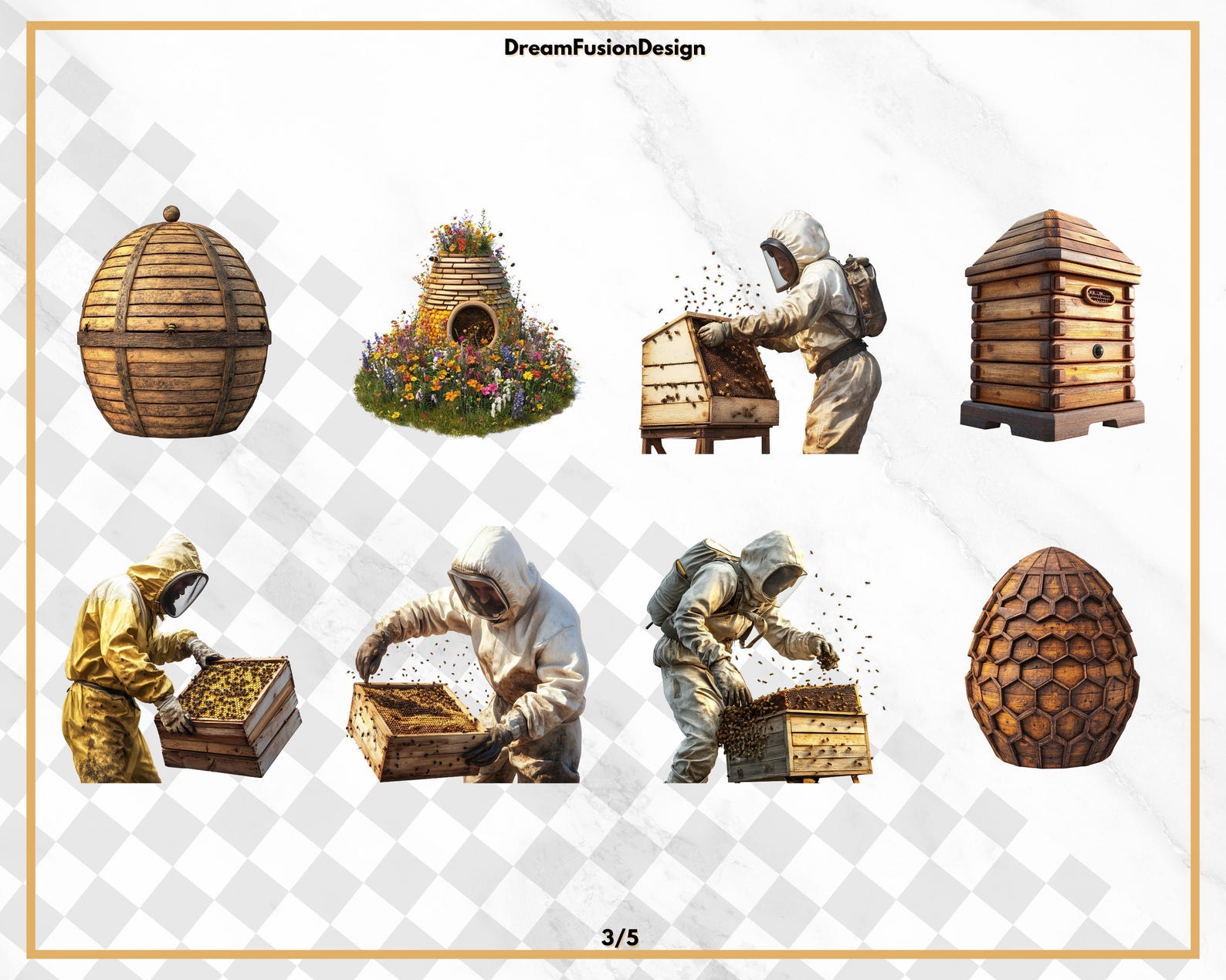Beehive Clipart Set: Honeycomb, Beekeeping, Nature Designs (PNG, JPG ...