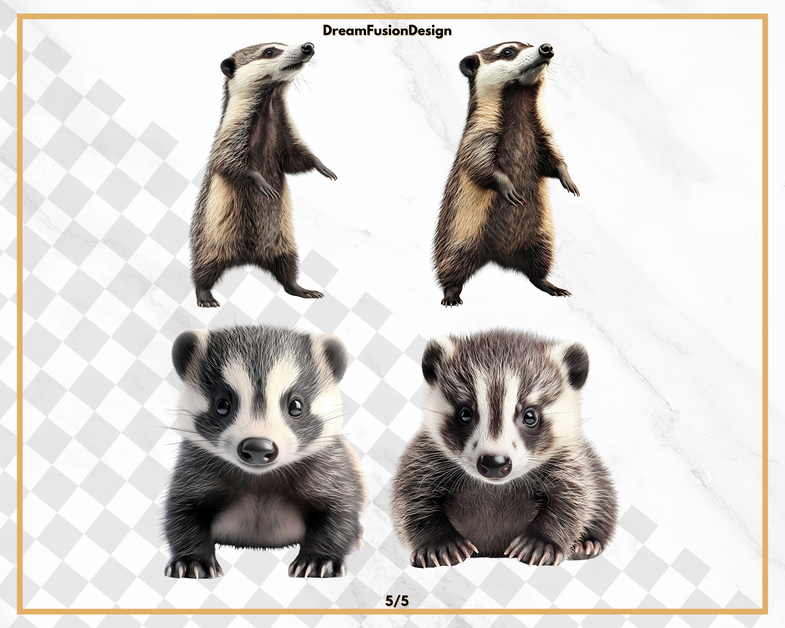 European Badger Clipart: Wildlife Illustration, Forest Animal Art ...