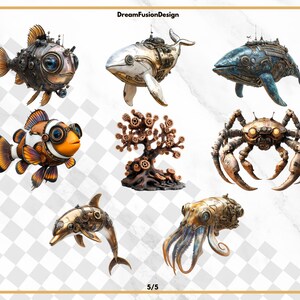 Steampunk Water Animals Clipart, Nautical Steampunk Illustrations, Fish ...