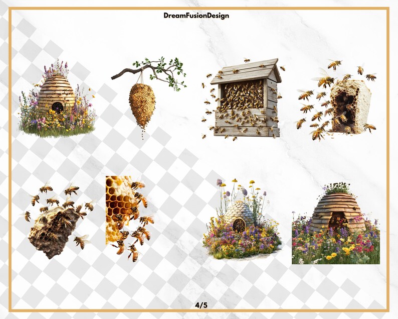 Beehive Clipart Set: Honeycomb, Beekeeping, Nature Designs (PNG, JPG ...
