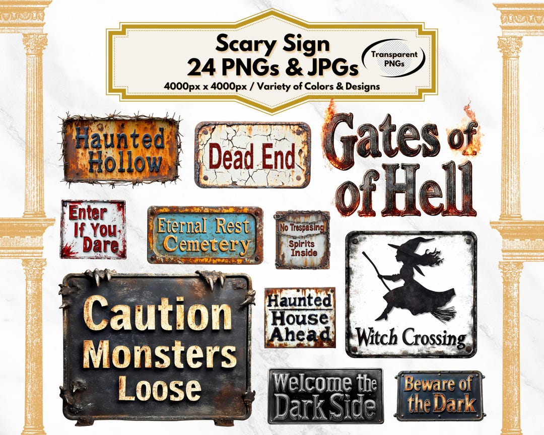 Scary Metal Sign Clipart: 24 Horror Halloween Designs (digital Download ...