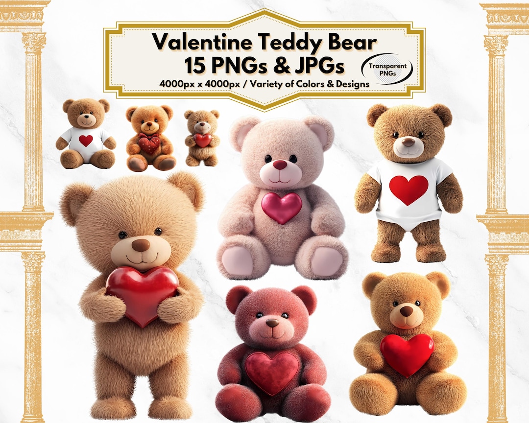 Valentine Teddy Bear Clipart, Cute Bear With Hearts, Valentines Day PNG ...