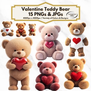 Valentine Teddy Bear Clipart, Cute Bear With Hearts, Valentines Day PNG ...