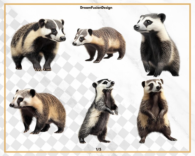 European Badger Clipart: Wildlife Illustration, Forest Animal Art ...
