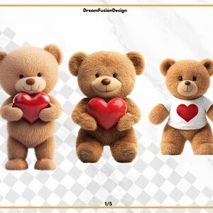 Valentine Teddy Bear Clipart, Cute Bear With Hearts, Valentines Day PNG ...