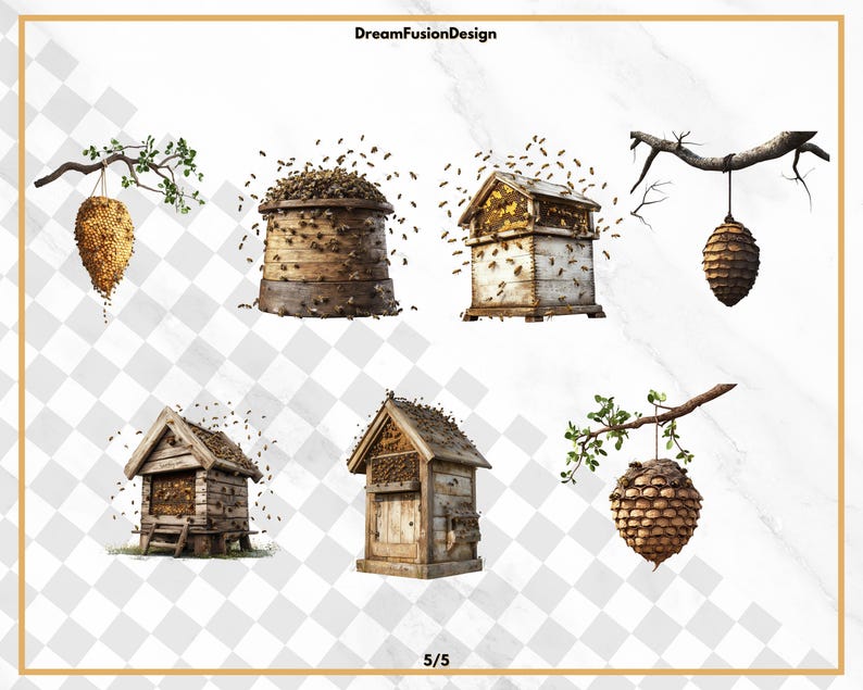 Beehive Clipart Set: Honeycomb, Beekeeping, Nature Designs (PNG, JPG ...