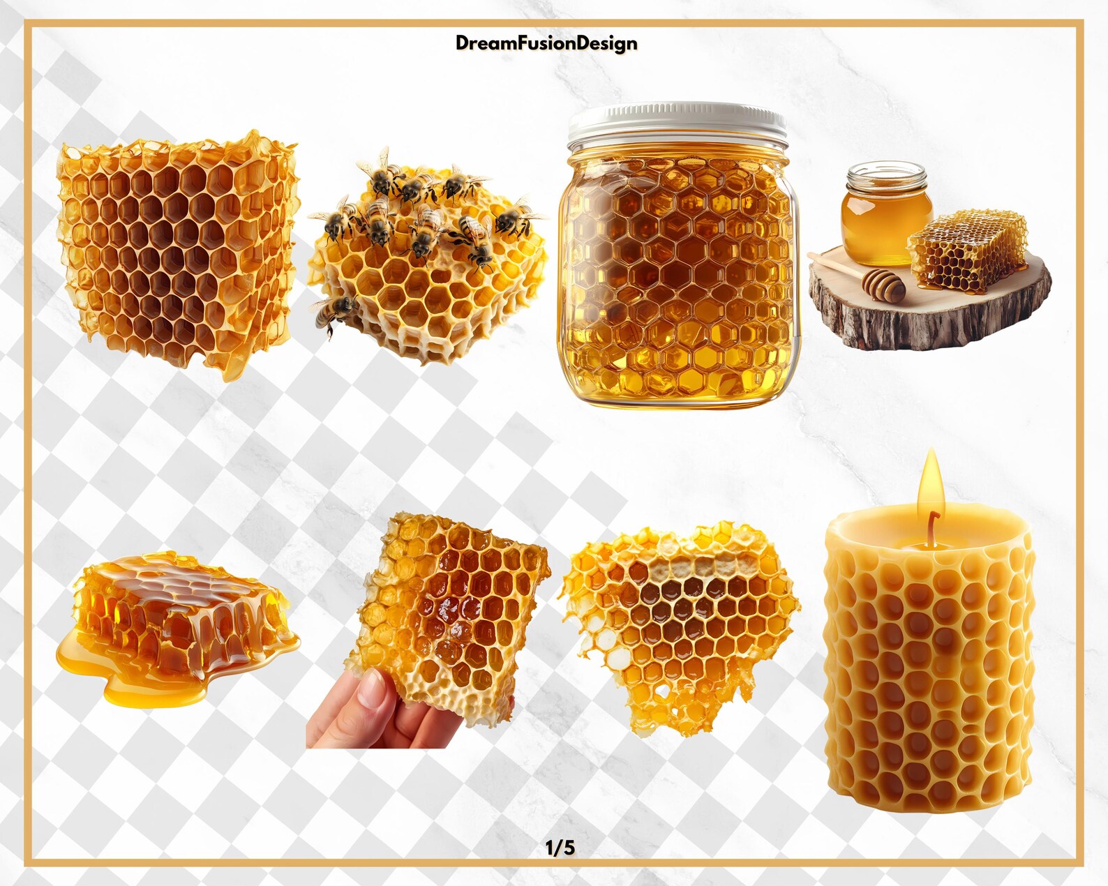 Honeycomb Clipart, 33 Bee-themed Designs, Nature Illustrations, Hexagon ...
