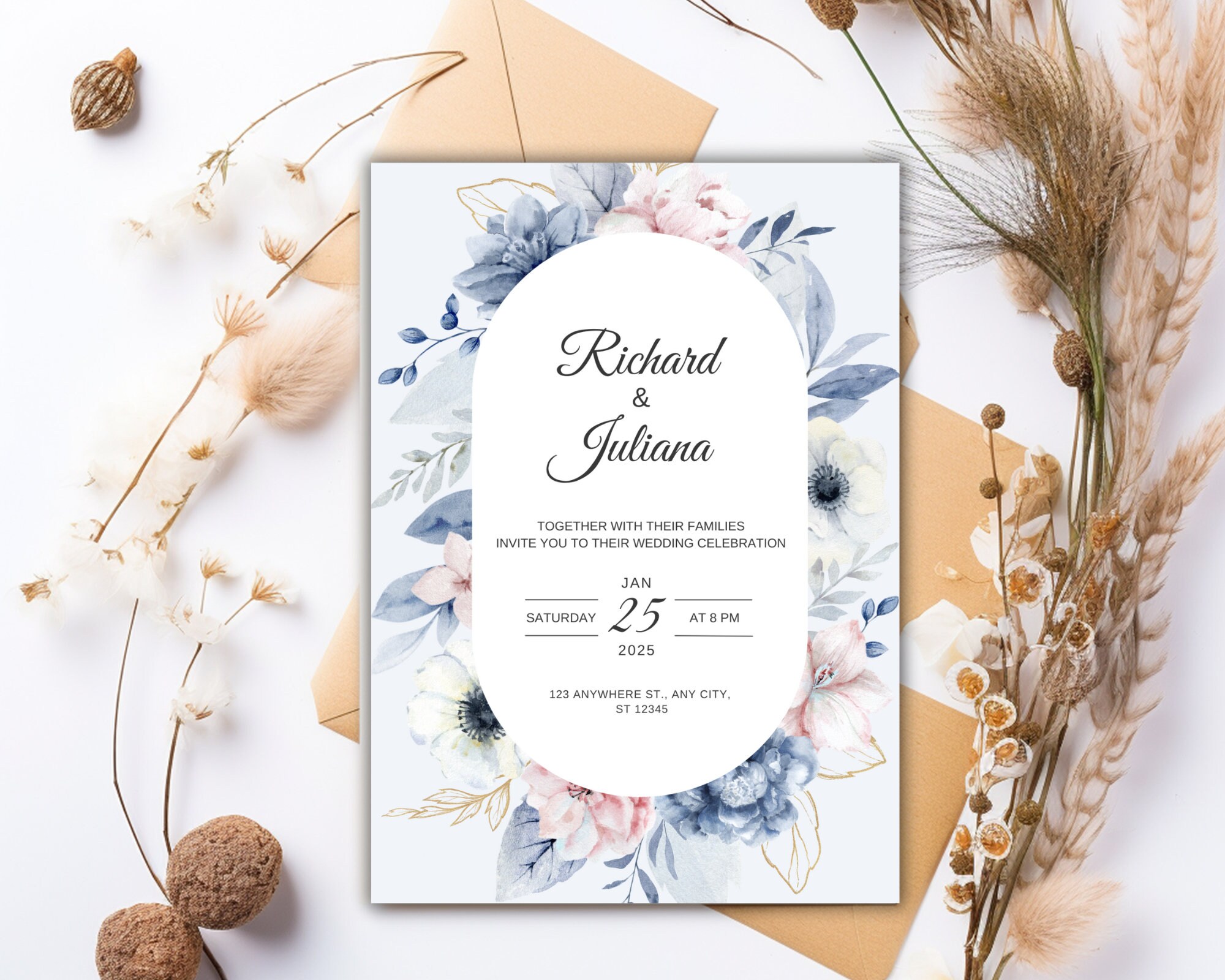 Blue and White Simple Wedding Invitation Classic and Elegant Design - Etsy