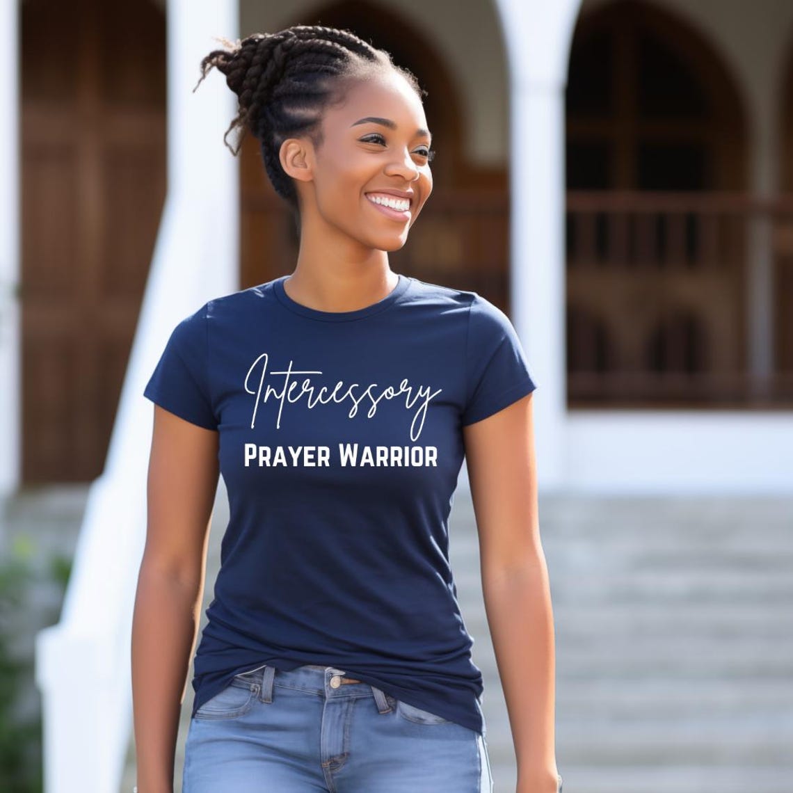 Intercessory Prayer Warrior Vintage Inspirational Preacher Ministry Ladies Minimalist Cross Tee ...