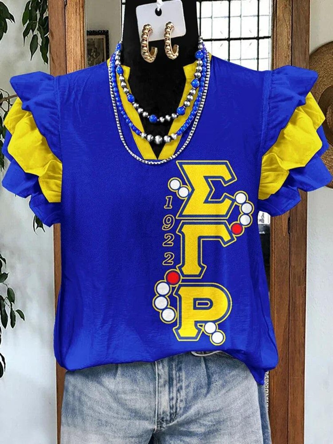 Sigma Gamma Rho Sorority Print Ruffle Sleeve Blouse Sgrho Shirt - Etsy