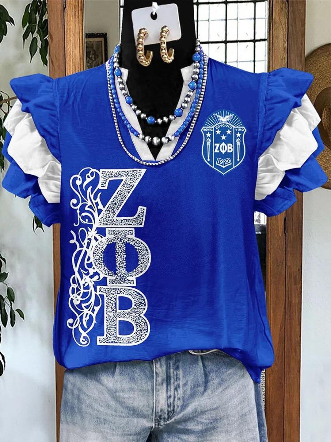 Zeta Phi Beta Sorority Print Ruffle Sleeve Blouse Zeta Shirt Finer ...