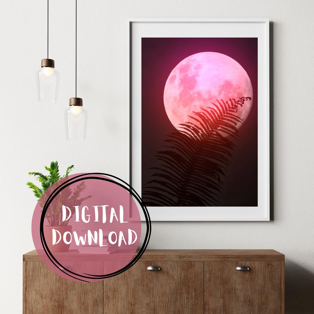 Pink Full Moon Print | Minimalist Super Moon Photography | Nature ...