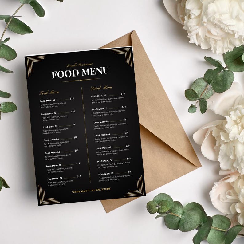 Black and Gold Luxury Food Menu, Elegant Restaurant Menu Template ...
