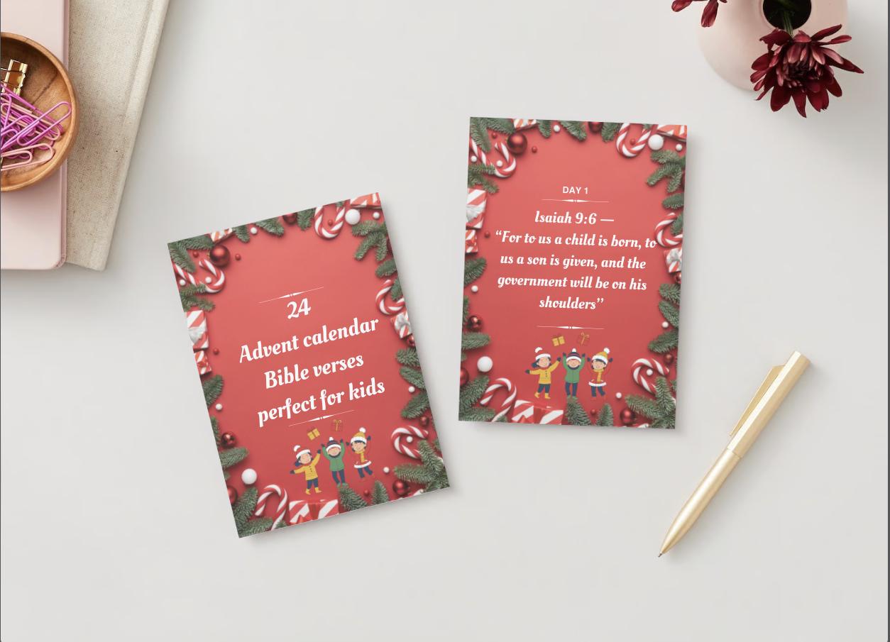 24 Advent Calendar Bible Verses for Kids Christmas Countdown Scripture ...