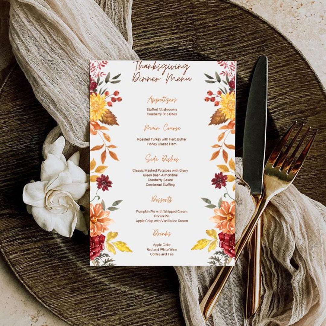 Instant Download | Beige & Orange Elegant Autumn Thanksgiving Dinner ...