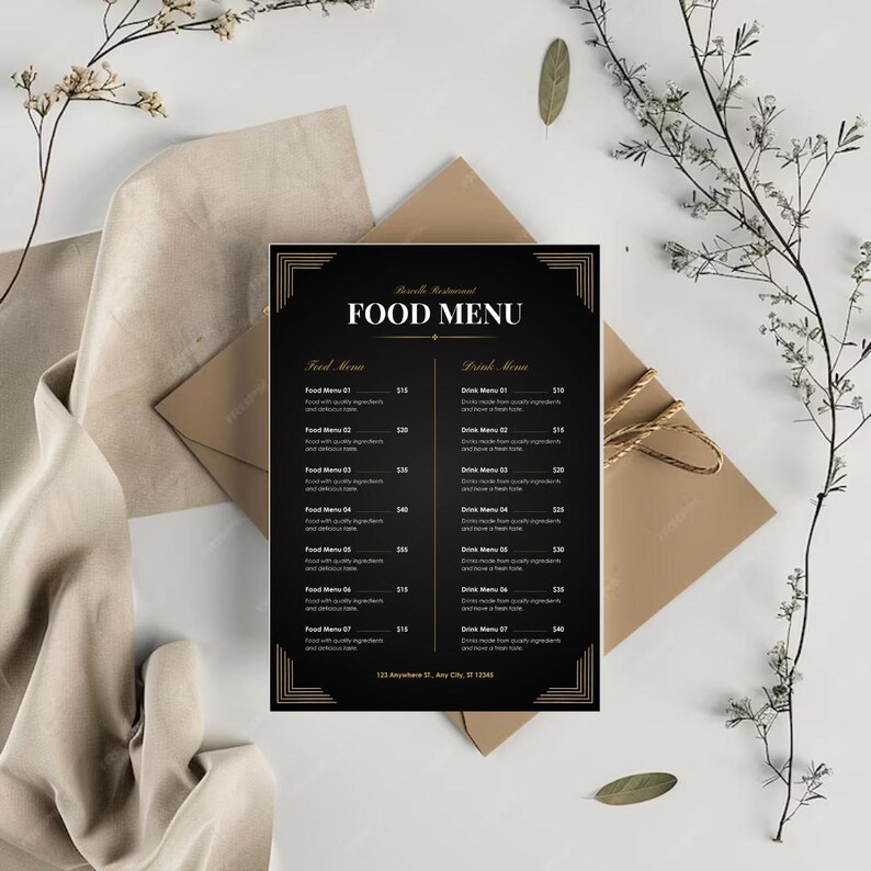 Black and Gold Luxury Food Menu, Elegant Restaurant Menu Template ...