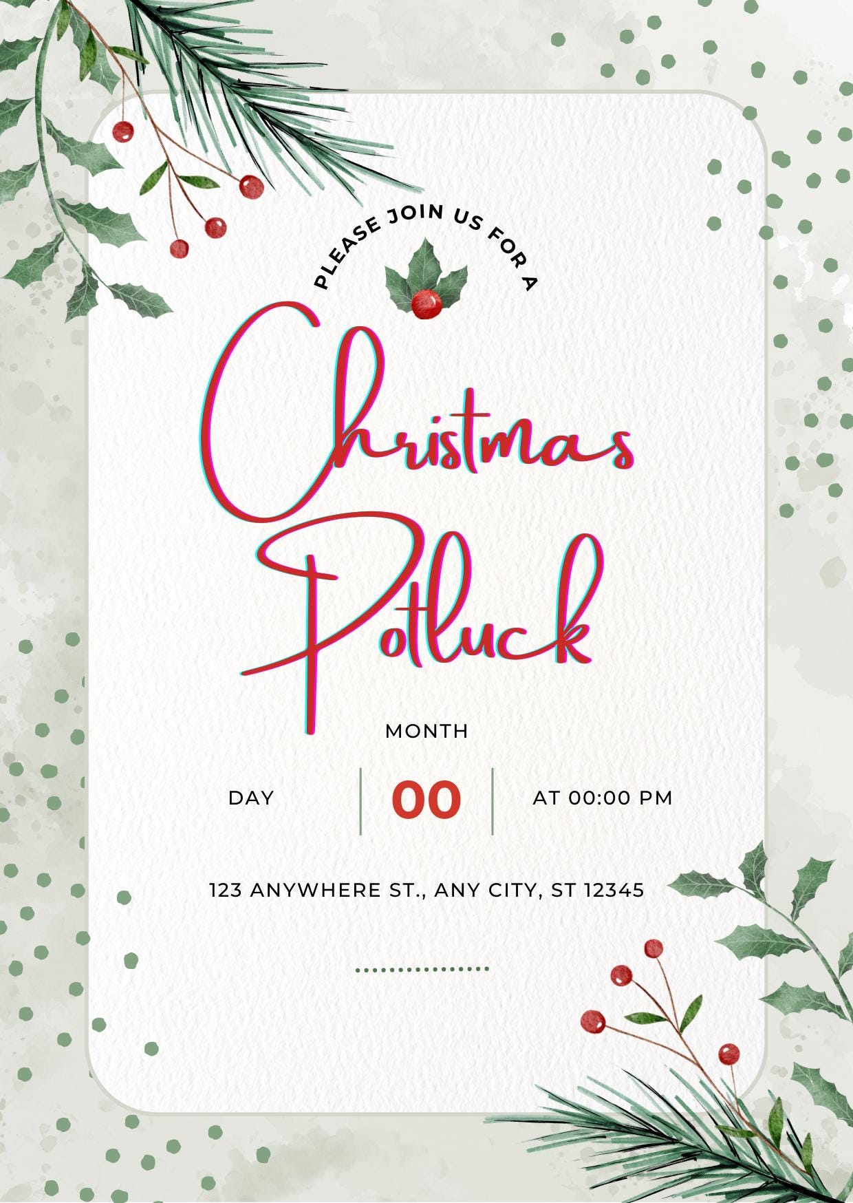 DIY Christmas Potluck Invitation | Editable Christmas Potluck ...