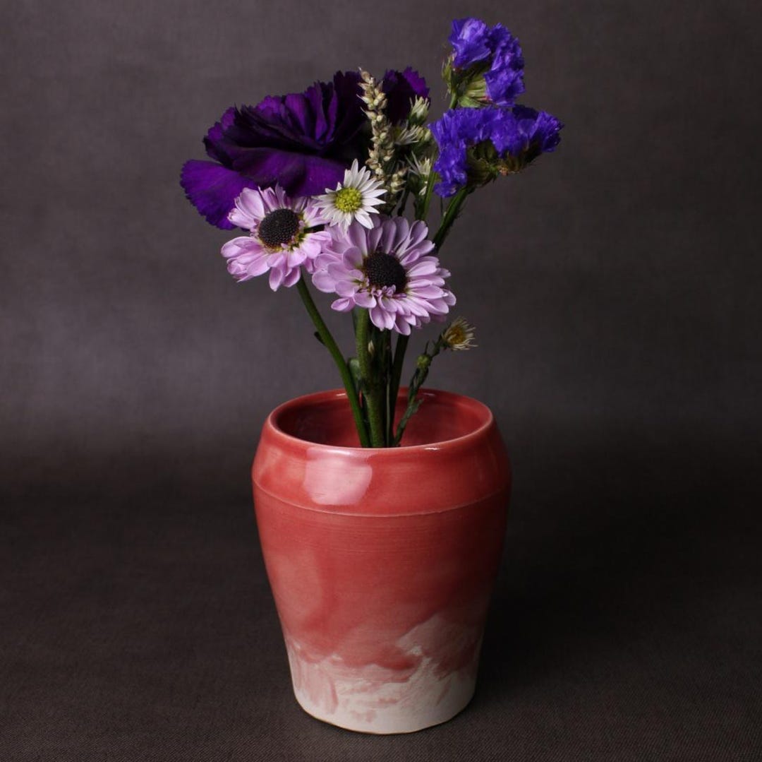 Small Brushed Red Vase | Stoneware | Handmade in Indiana - Etsy