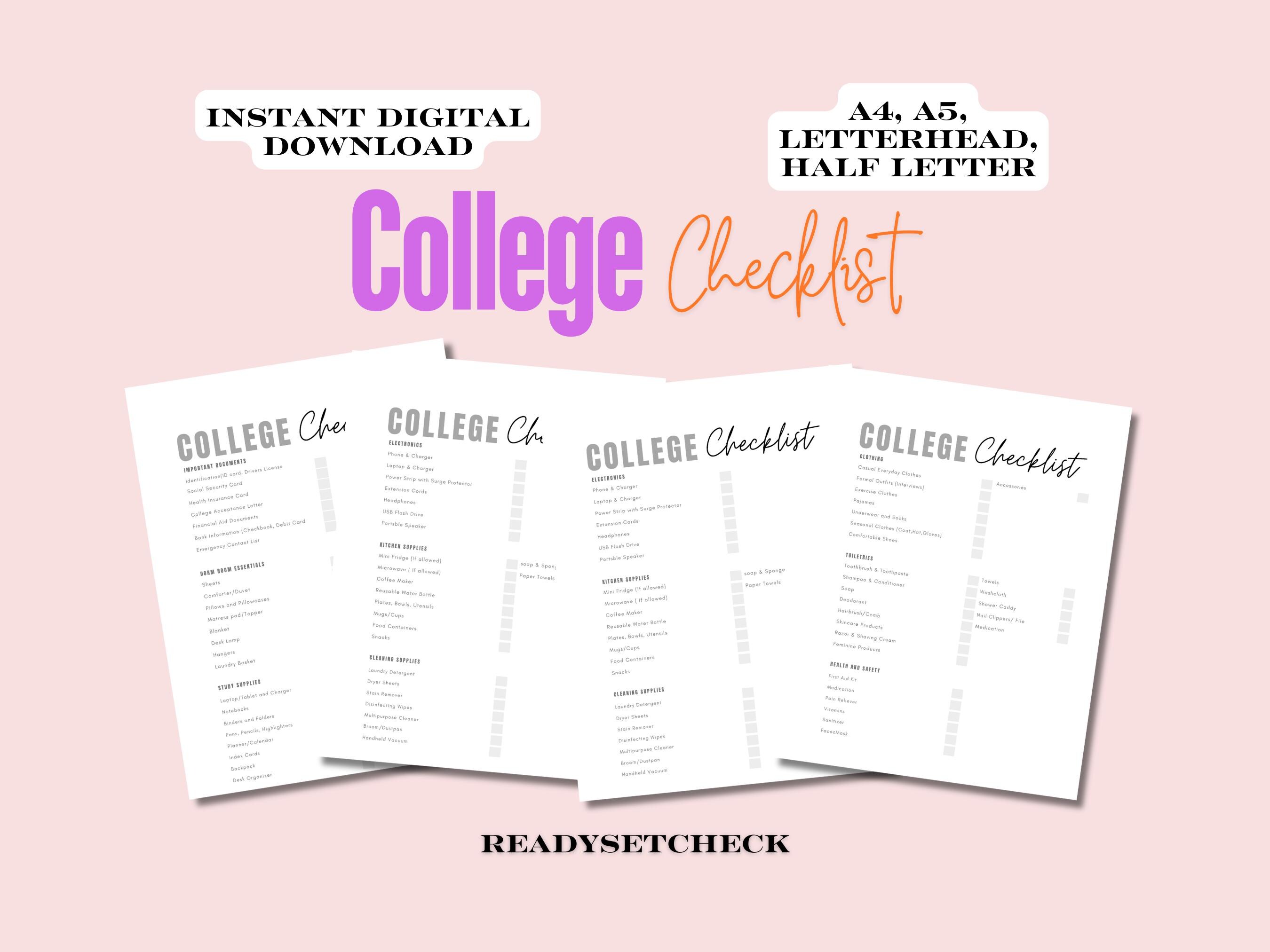 College Checklist, College Dorm Checklist, Dorm Packing List, College ...