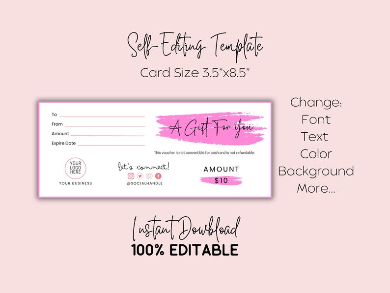 Blank Gift Certificate Pink, Canva Certificate Template, Editable Gift ...