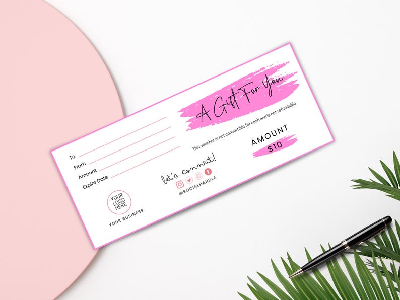 Blank Gift Certificate Pink, Canva Certificate Template, Editable Gift ...