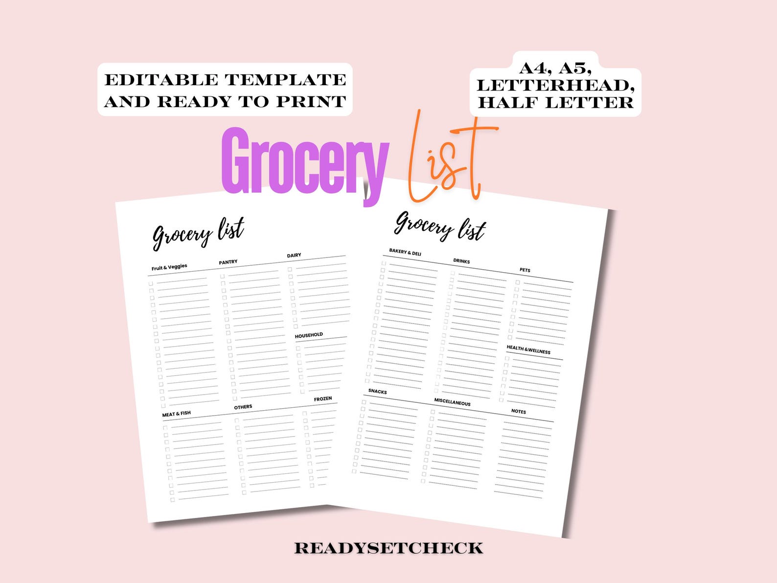 Editable Grocery List Template, Grocery Checklist, Grocery List ...